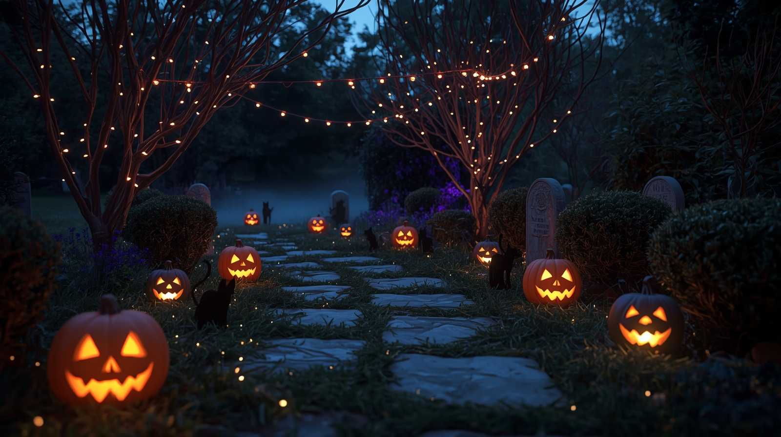 Kert Halloween dekoráció – Felfújható szellem, LED tök, fényfüzér